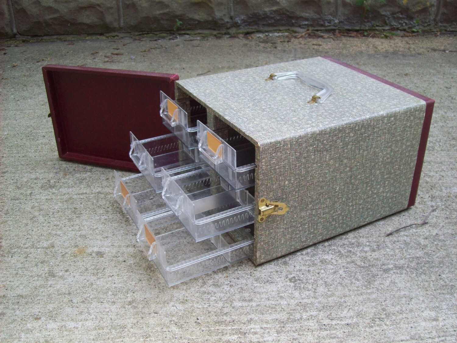 Vintage Slide Holder Tool Chest Storage Box With Pull Out Drawers ...