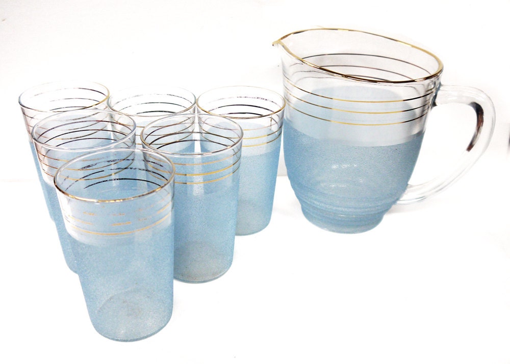 Retro Blue Glass Lemonade Set c.1950s