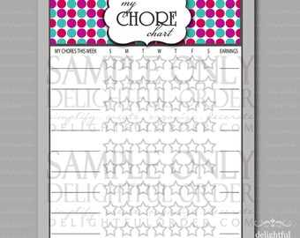 Editable Teal Chevron Chore Chart PDF File by DelightfulOrder