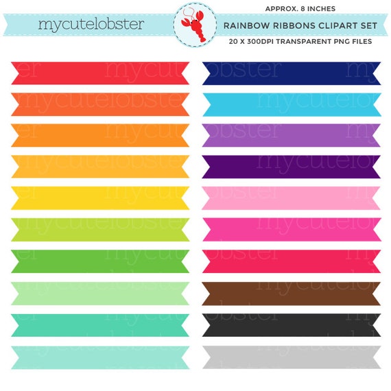 Rainbow Ribbons Clipart Set clip art set by mycutelobsterdesigns