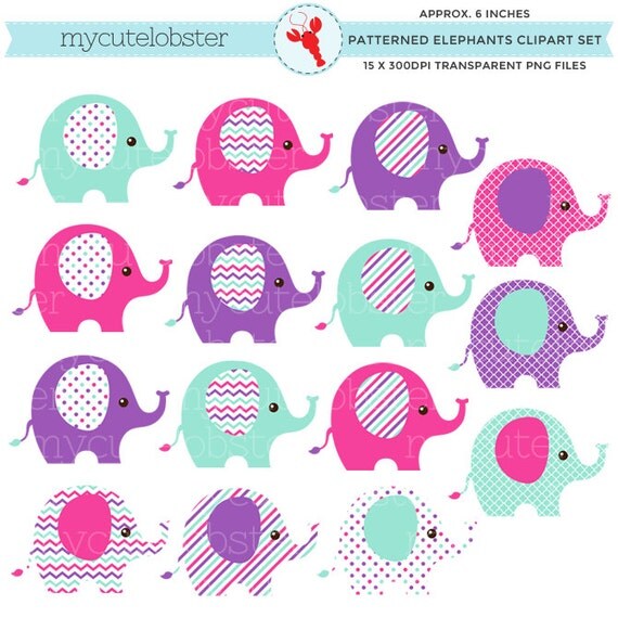 Elephants Clipart Set clip art set of by mycutelobsterdesigns