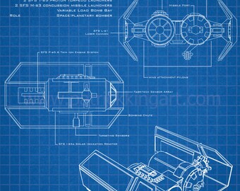 Star Wars Imperial Star Destroyer Schematic Art Print TIE