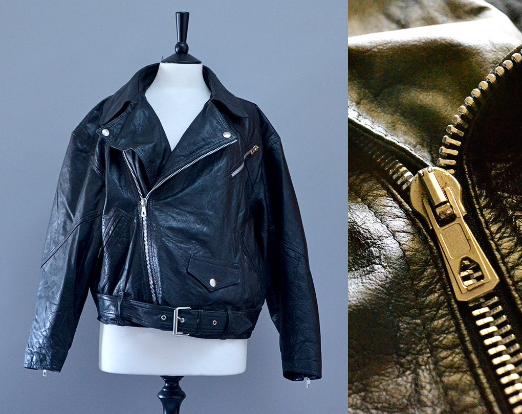 Vintage Italian Black Leather Perfecto Style Motorcycle Biker Jacket ...