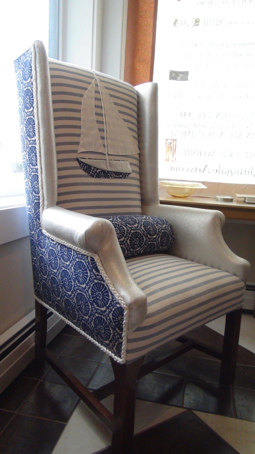 Sea Chair-Vintage Wingback Chair Upholstered and Redesigned with ...
