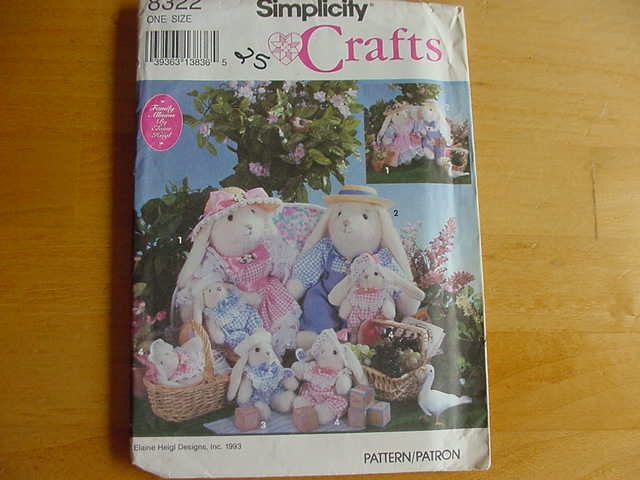 Vintage, 1990s Simplicity Crafts Pattern 8322, Stuff Bunnies, Clothes ...