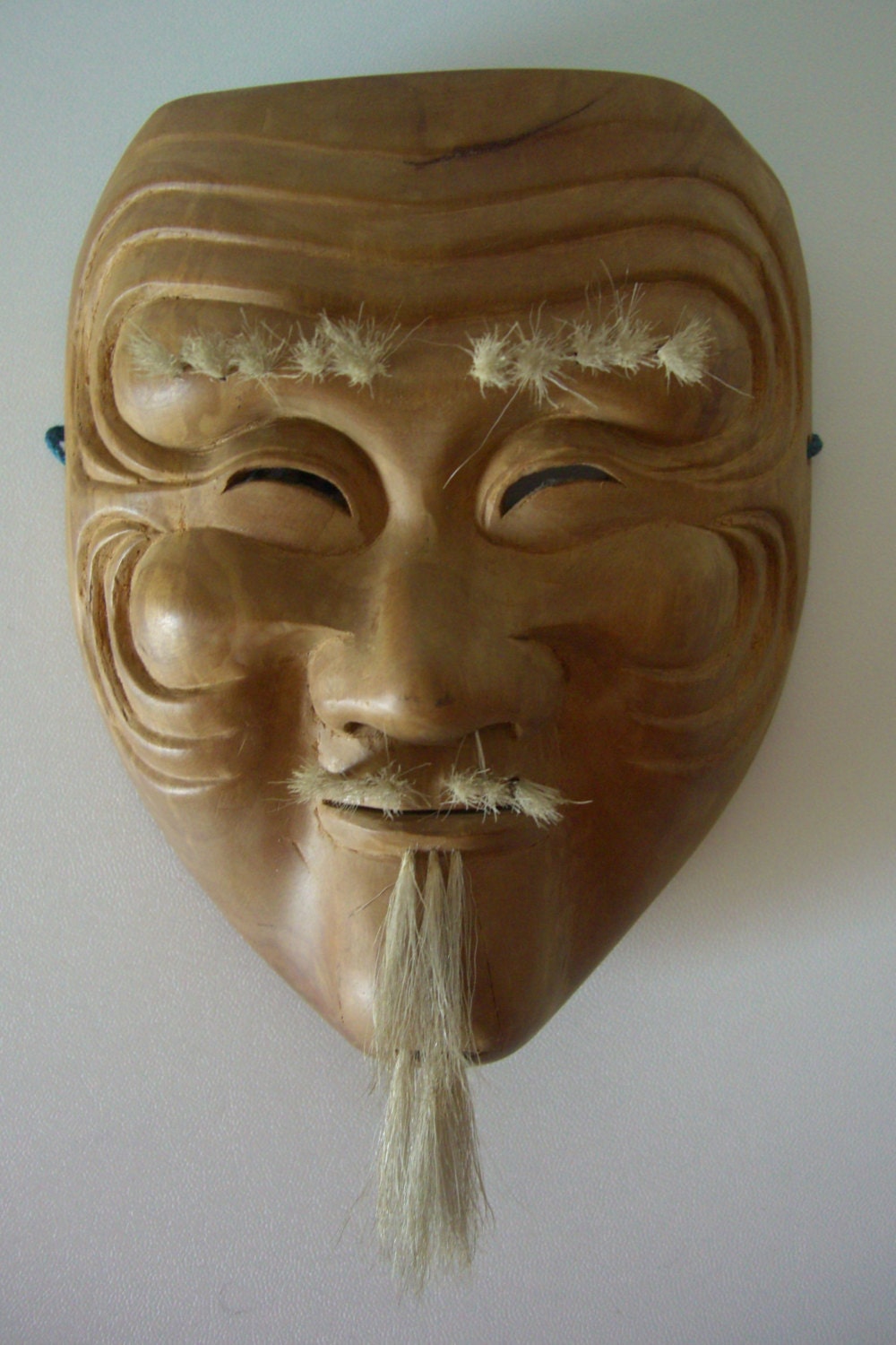 Hand carved wooden Japanese mask old man by StyledinJapan on Etsy