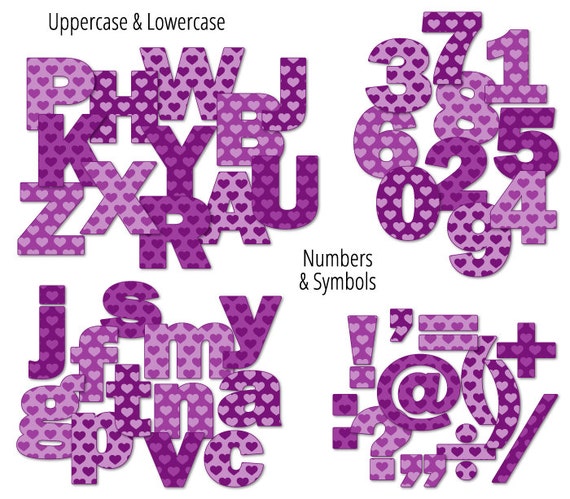 Digital Alphabet Letters Clipart-Purple Heart by JLaurieStudio