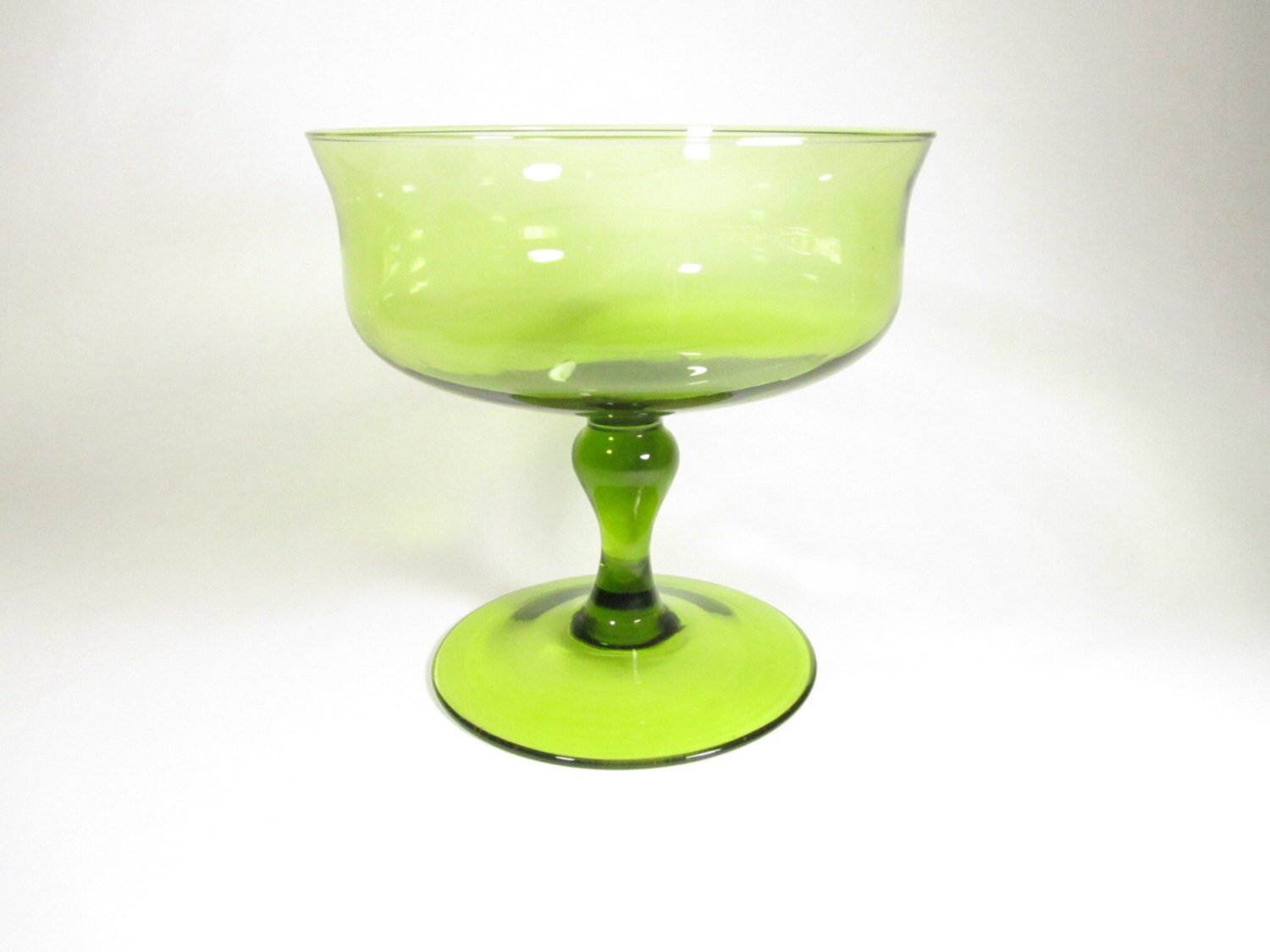 Large Vintage Green Pedestal Bowl Emerald Glass Vintage