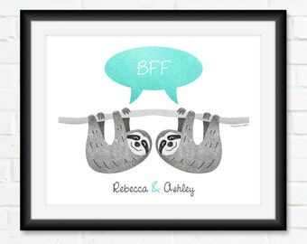 SLOTH Best Friend Print BFF Personalized Gift for Best Friend Gift ...
