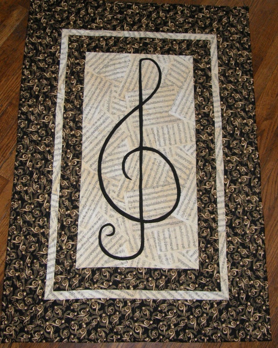 Art Quilt Musical Note Quilted Wall Hanging Black by HollysHutch