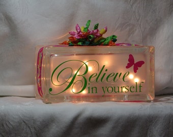 Items similar to Personalized Vinyl Glass block light with Initial and ...