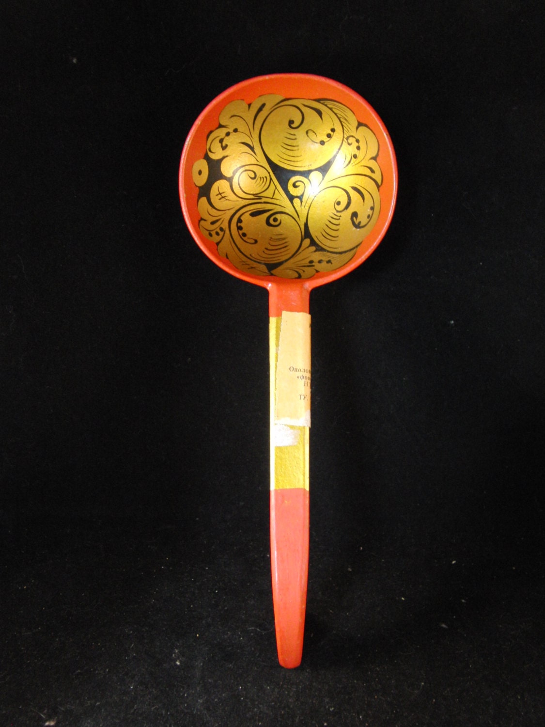 Vintage Russian large hand painted wooden spoon red, black and gold ...