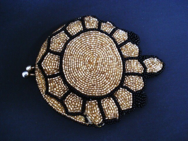 Fabulous Figural Change Purse Beaded TURTLE Hand Made Deco Style Gold ...