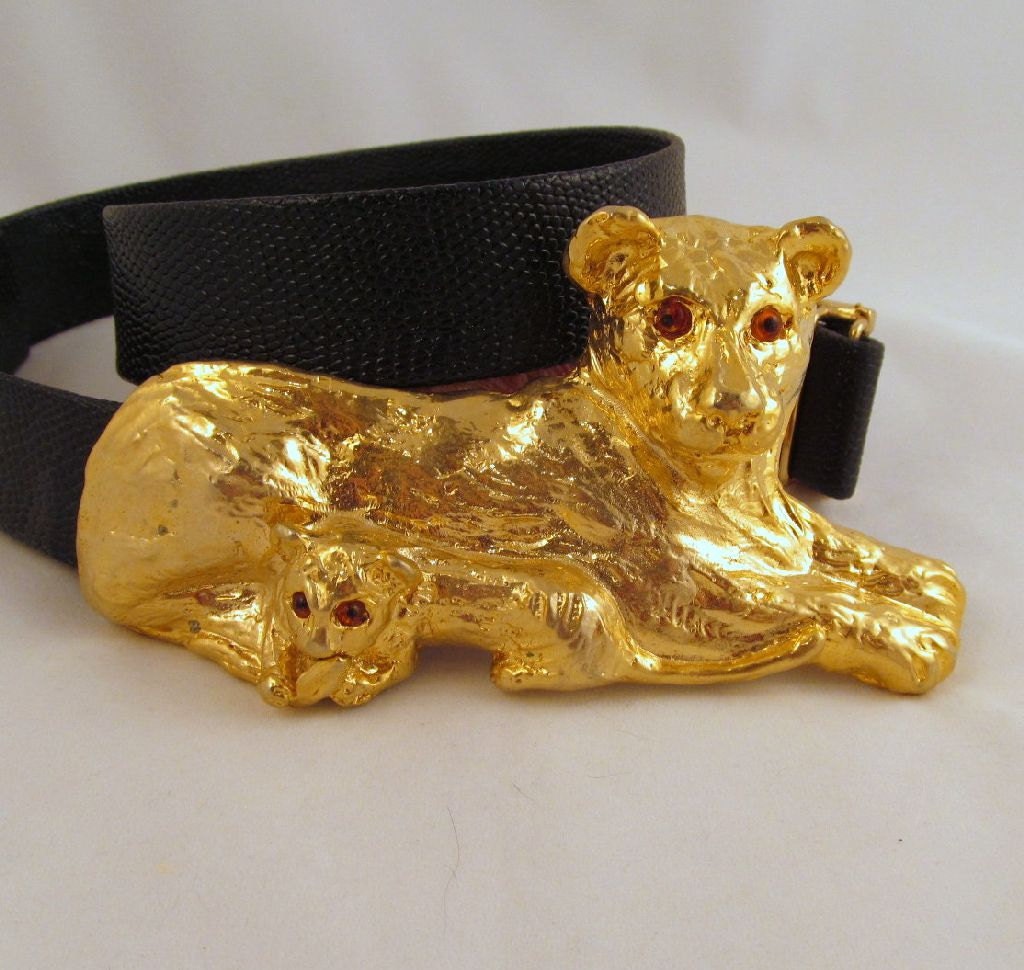 Mimi Di N Lioness Cub Buckle Belt Full Body Gold-tone True Vintage