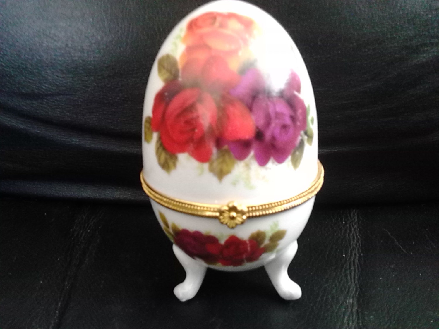 Vintage 1960s Lefton China Hinged Porcelain Egg with Red,Orange and ...