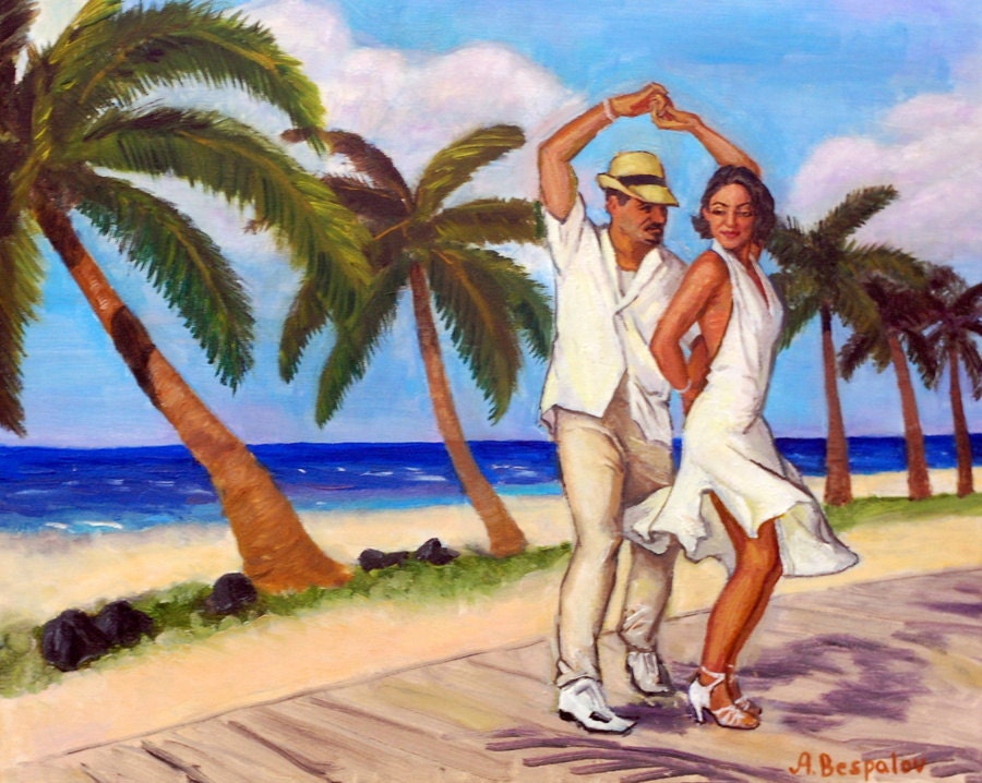 Salsa en la Playa PRINT or CANVAS Salsa Art. Salsa dancers on