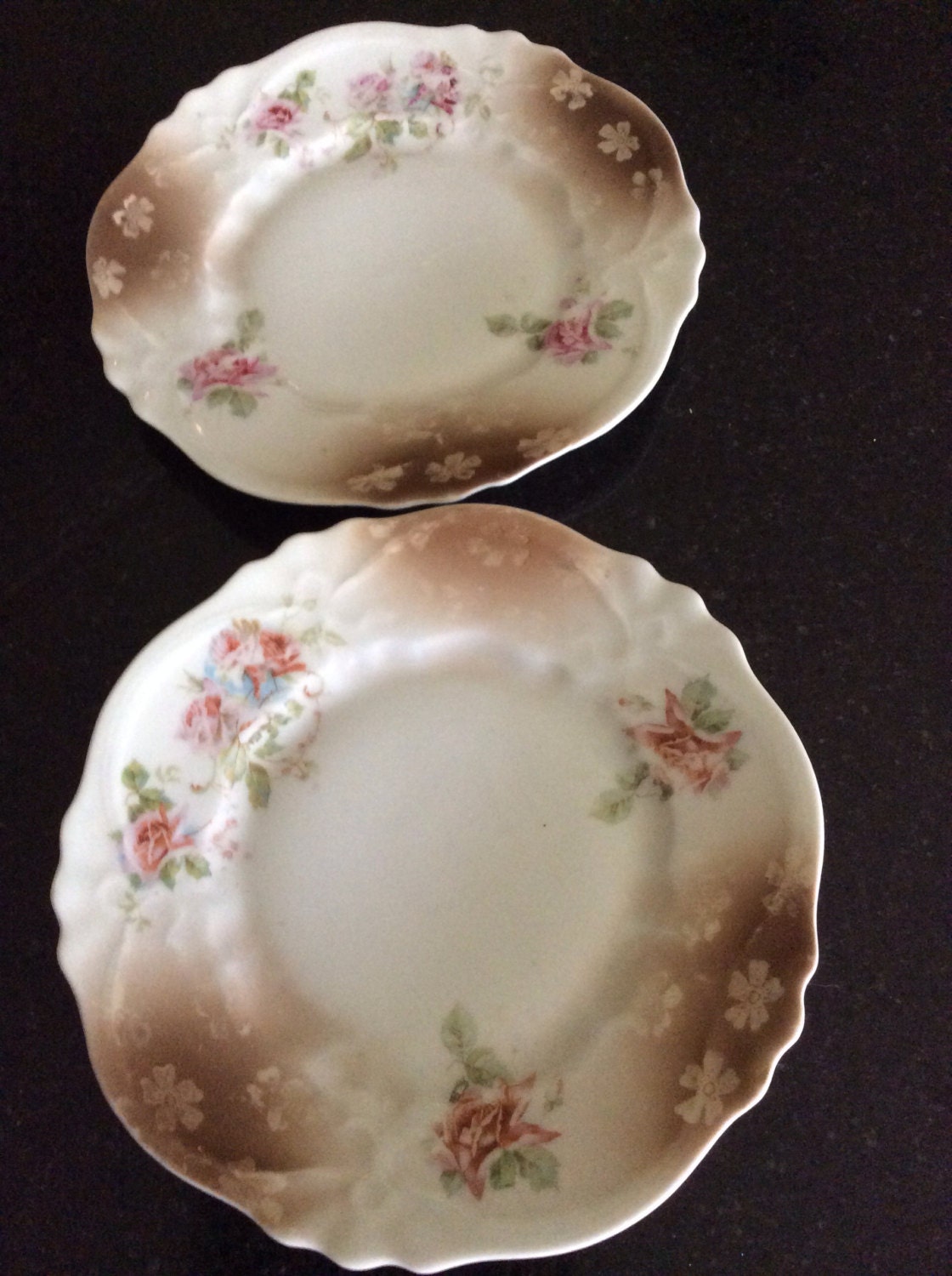 Set of Two German Floral Decorative Plates Browns and Pinks – Haute Juice