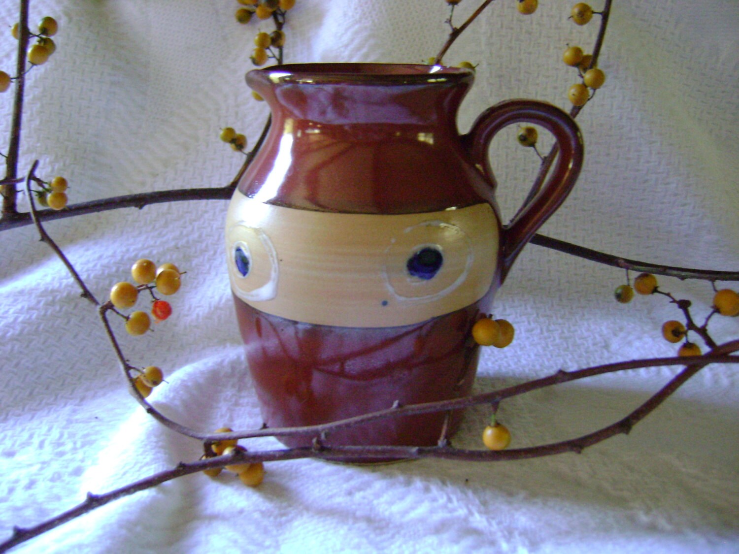 Vintage Hand Painted and Glazed, Pottery Pitcher with Circular Designs ...