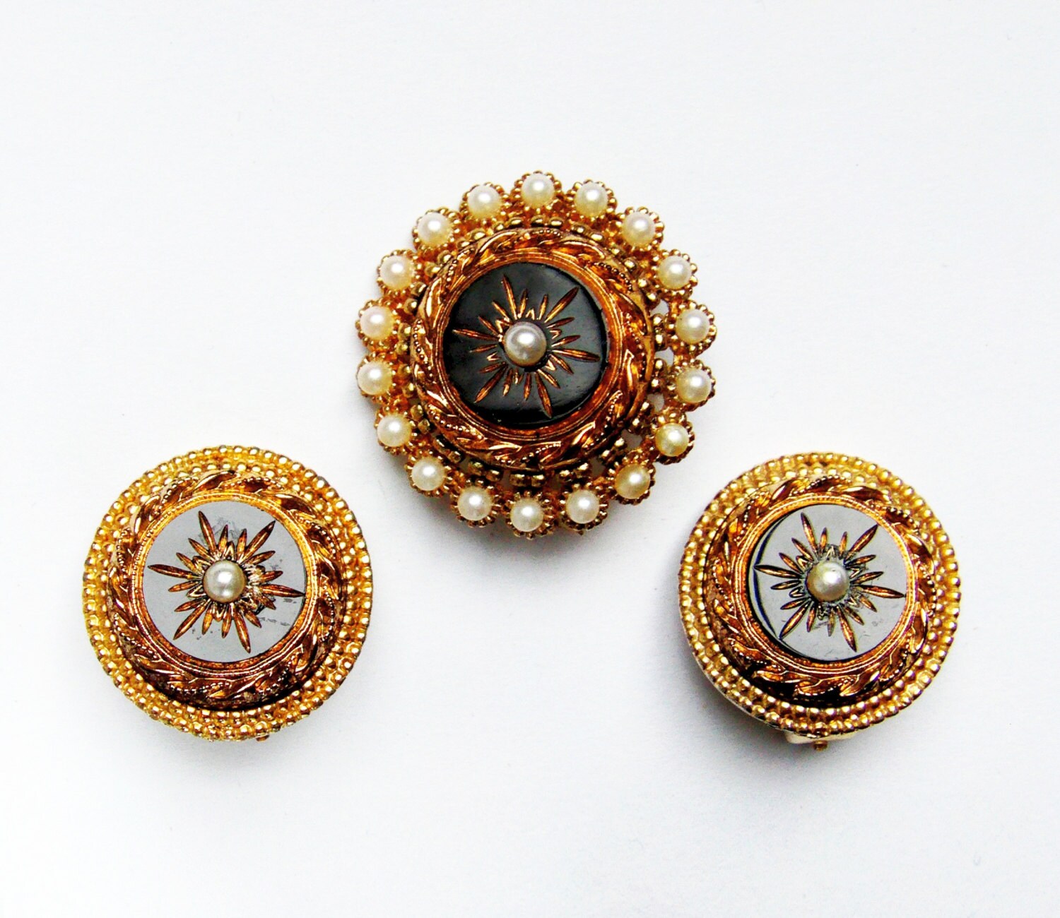 sphinx brooch and earrings set victorian revival clip earrings black ...