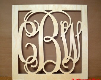 Wooden Monogram Letters with Crown Wood Cut Outs Wood Sign