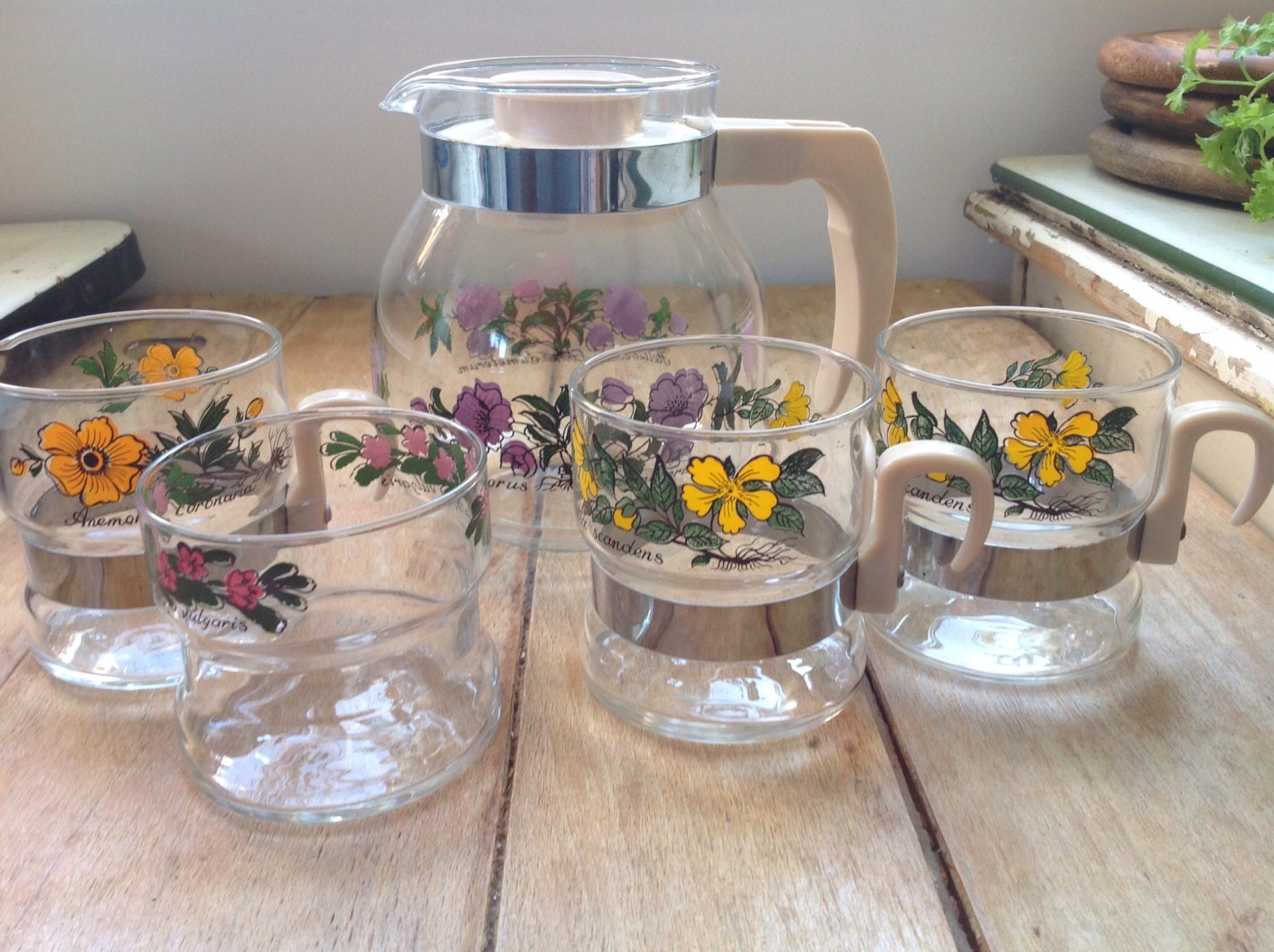 Very Pretty Vintage Coffee for Two set, illustrated with Wild Flowers ...