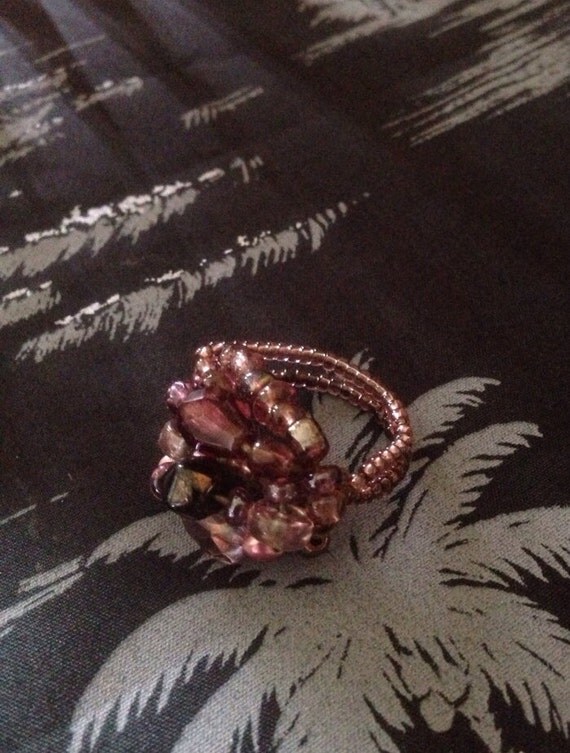 Items similar to Beaded Wrapped Memory Wire Purple Cluster Ring on Etsy