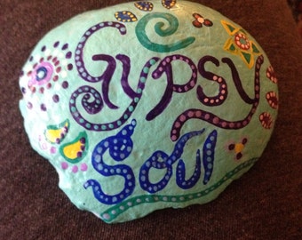 Gypsy Soul, large, hand painted sea rock