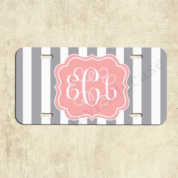 Monogram License Plate Grey Stripe License Plate by mylittlecase