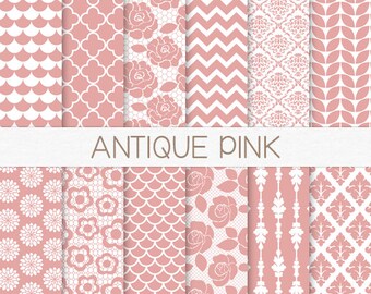 Antique Pink Lace Digital Paper for Vintage Style Scrapbook, Dusty Rose ...