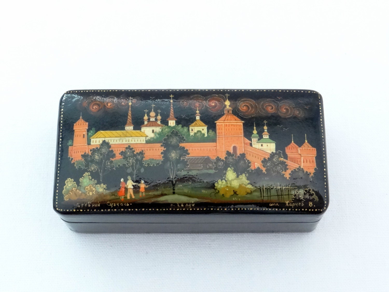 Lovely Russian hand painted Kholuy lacquer trinket jewelry box signed ...