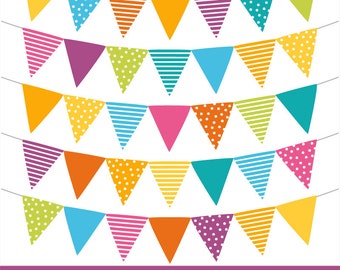 Items similar to Bunting banners clipart: "COLORFUL BUNTING BANNERS ...