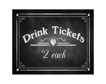 Drink Ticket Chalkboard sign for wedding, party or bar signage ...