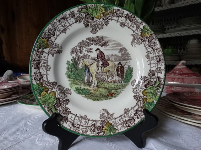 Copeland Spode’s Byron Pattern Plate in Green and Brown Transferware ...