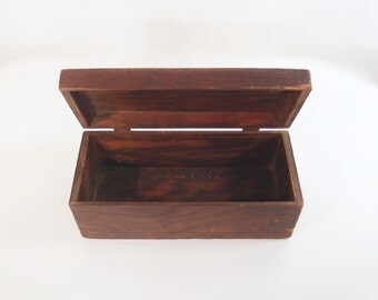Vintage Rustic Wood Box with Hinged Lid