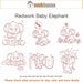 Redwork Baby Elephant Adorable Animal Machine Embroidery