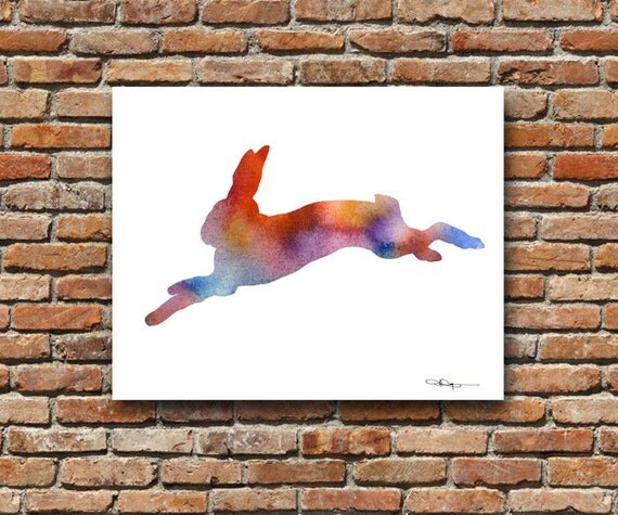 Running Hare Art Print Abstract Rabbit Watercolor Painting