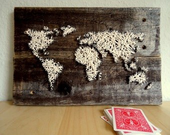 World Map Vintage Look Wood and Wool |9.3"x13.8" - 23,5x35cm| Atlas ...