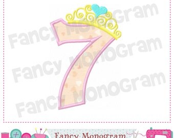 Number 7 with Princess Crown,Birthday Number 7 applique, Princess Crown ...