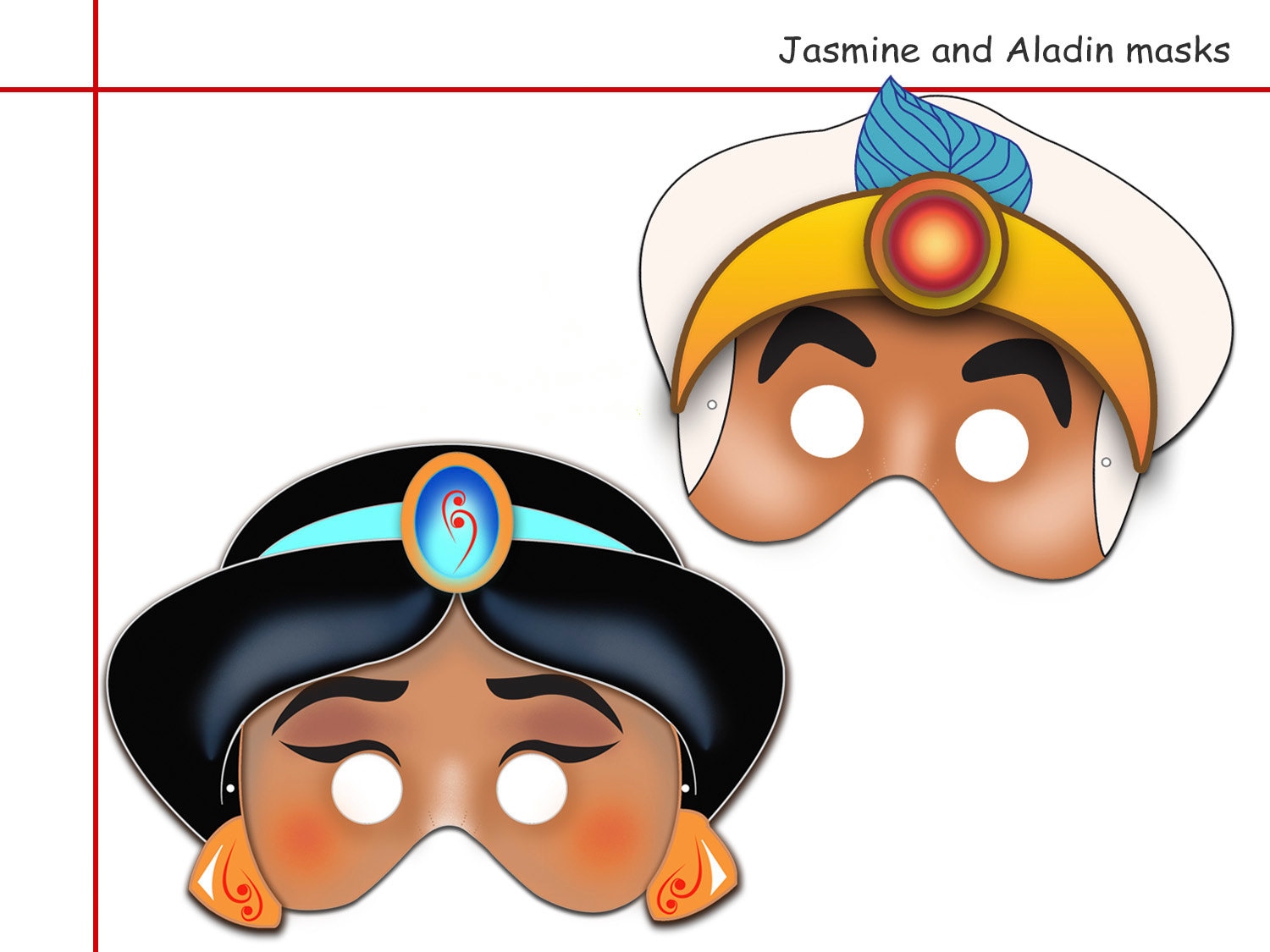 Unique 2 Jasmine and Aladin Printable Masks party mask