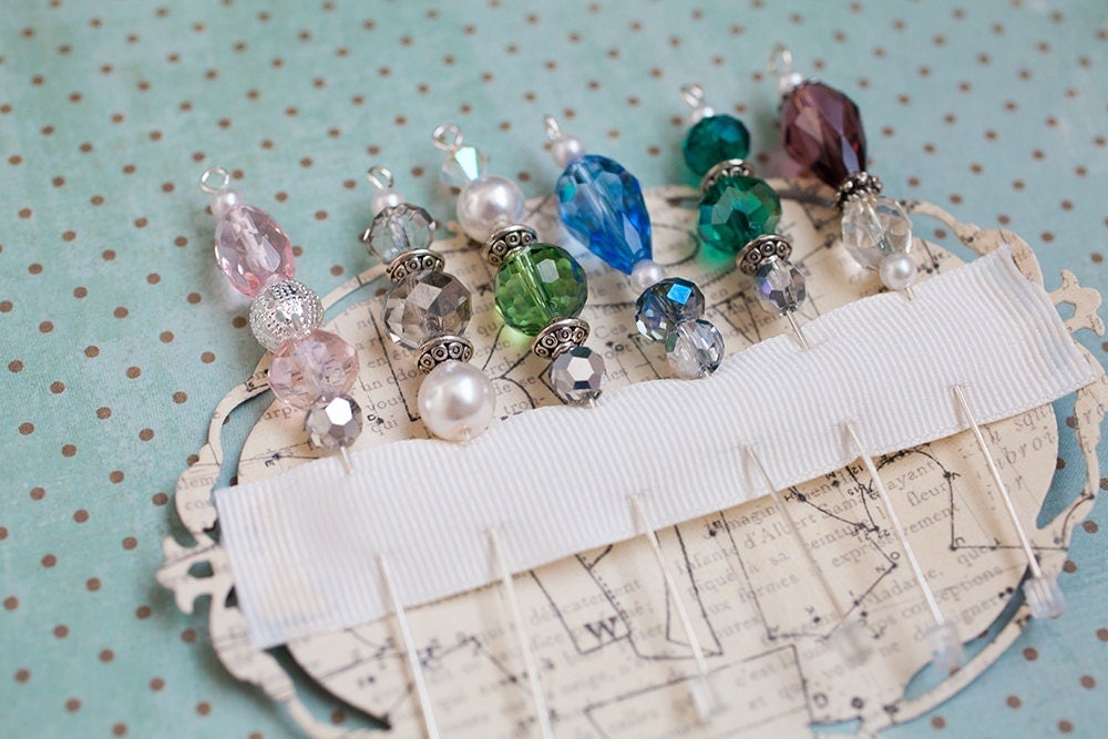 Set of 6 Beaded Stick Pins for Cards Scrapbooking
