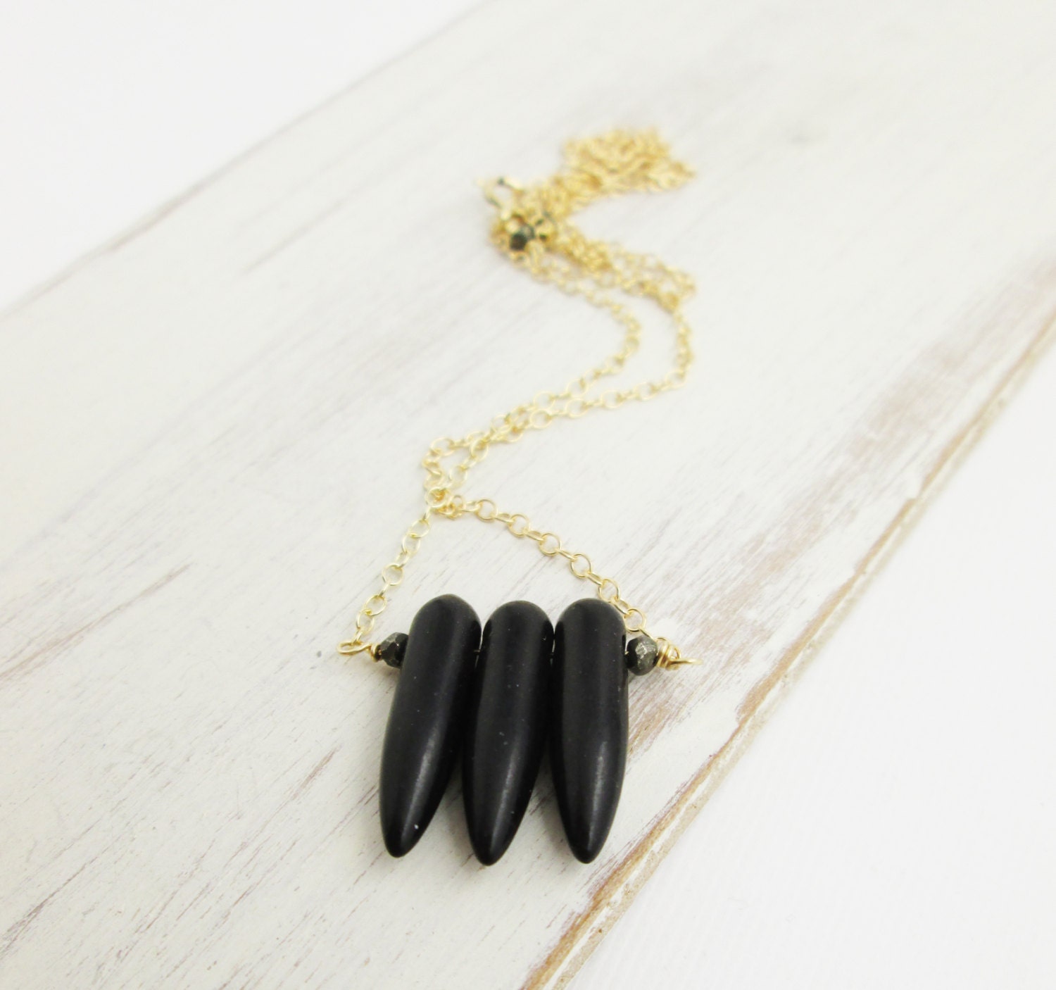 Black Spike Necklace. Gold Fill Chain. Modern. Minimal. Boho. Edgy ...