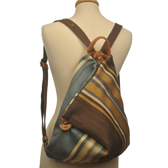 Items similar to Handmade Triangle Backpack in striped multicolored ...