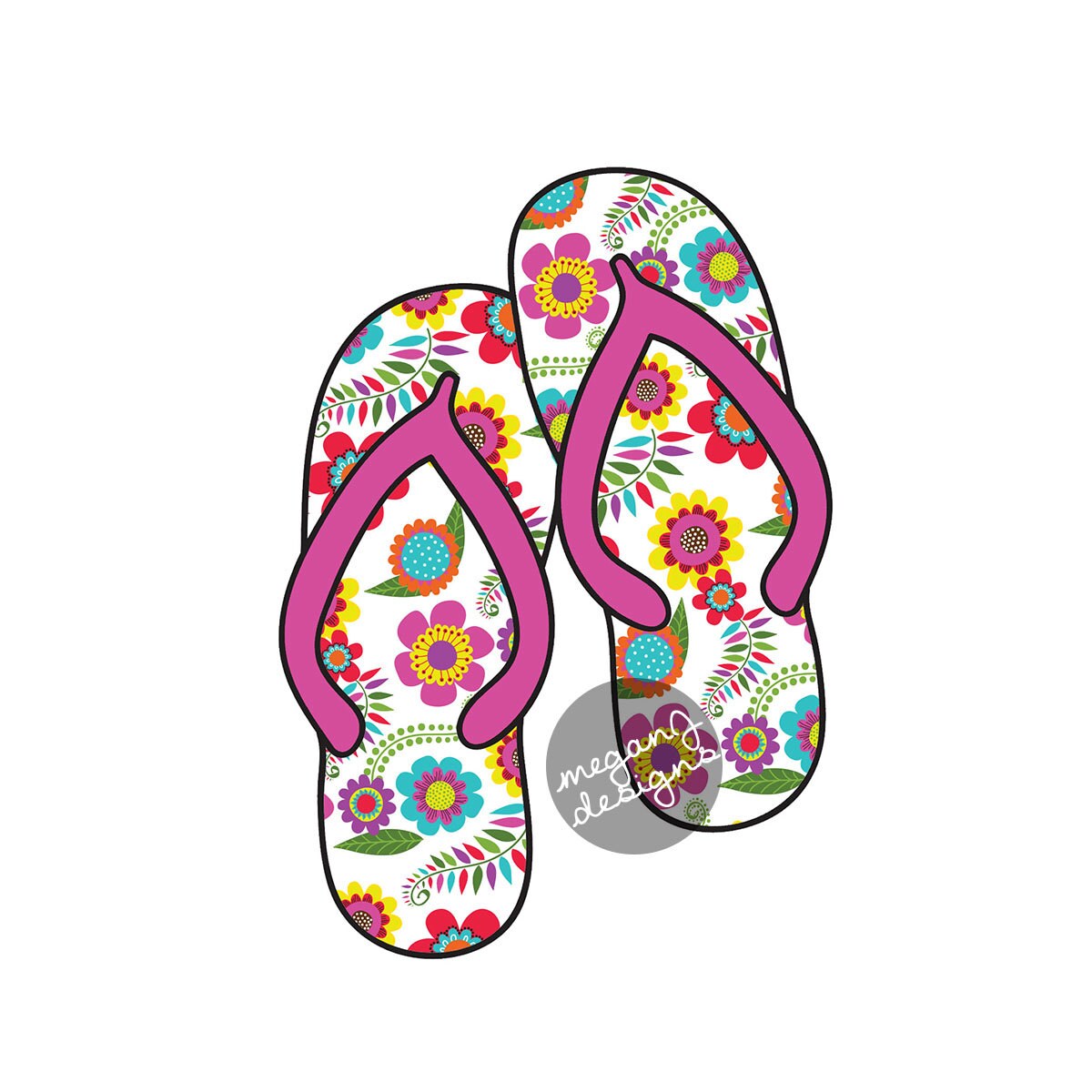 Pink Floral Flip Flops Car Decal Colorful Flowers Flipflop