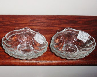 4 CLAM SHELL BOWLS Dessert Salad Fruit Clear Crystal Set No Trim Four ...