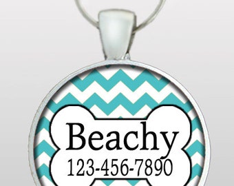 Pet ID - Dog Name Tag - Teal Blue Chevron Dog Tag - Beachy Dog Tag ...
