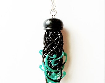 Black and Teal Tipped Handmade Jellyfish Necklace - polymer clay ...