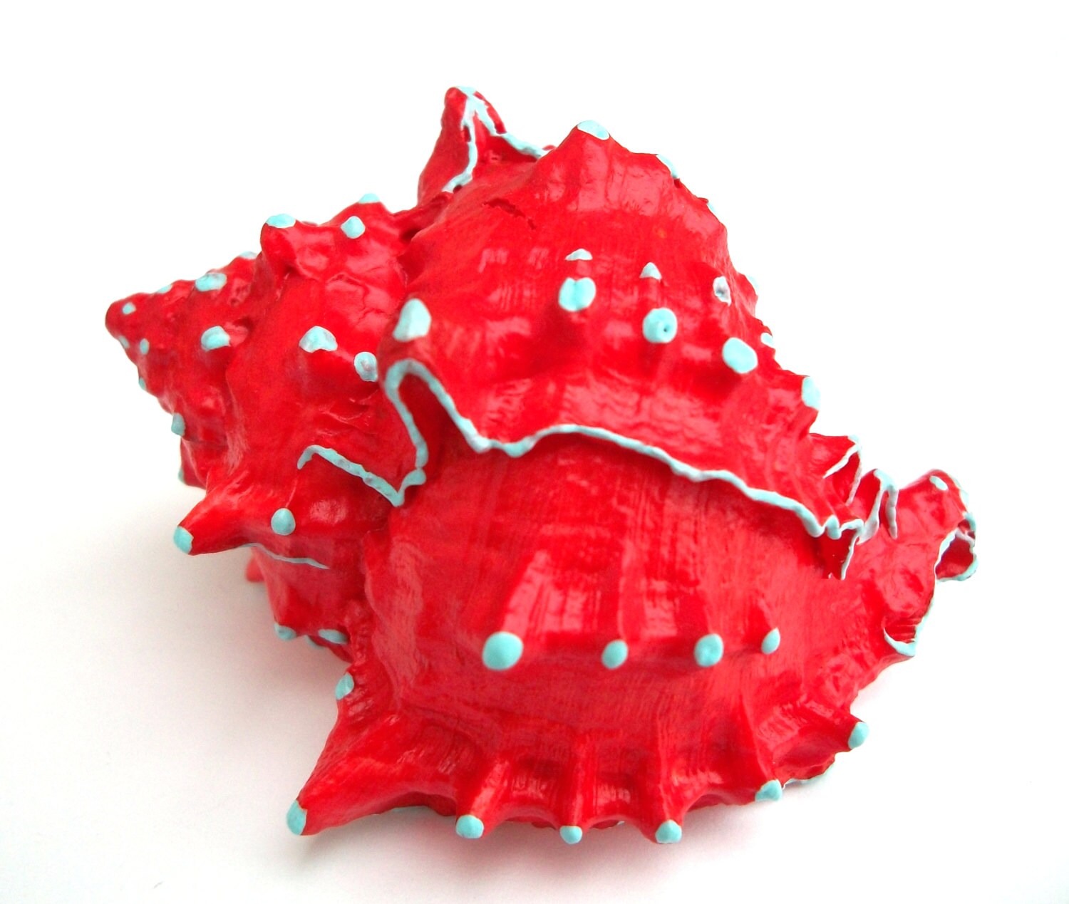 Red and Blue Hand Painted Conch Shell Sea Shells by PrimalVogue