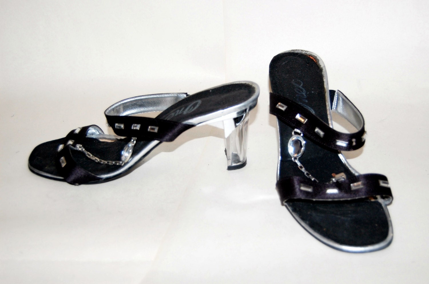 Vintage 90s heels sandals pumps Lucite clear plastic heel Square toes ...