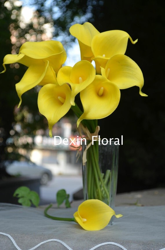 9 stems Yellow Calla Lily Real Touch Flowers DIY Wedding