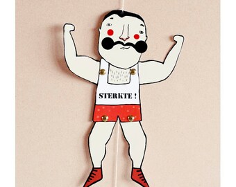 DIY Muscle Man Paper Doll - DIY postcard - paper puppet - strong man ...